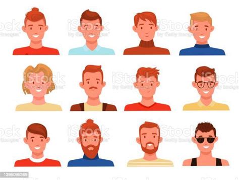남성 헤어 스타일 아바타 다른 작풍 남성 초상화 금발 갈색 머리 머리 길고 짧은 머리 콧수염과 수염 각종 이발 벡터 만화 편평한 세트 남자에 대한 스톡 벡터 아트 및 기타