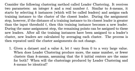 Solved Consider The Following Clustering Method Called