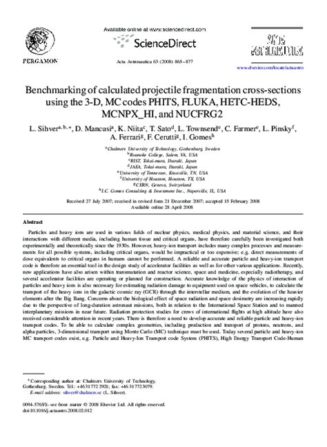 Pdf Benchmarking Of Calculated Projectile Fragmentation Cross Sections Using The 3 D Mc Codes
