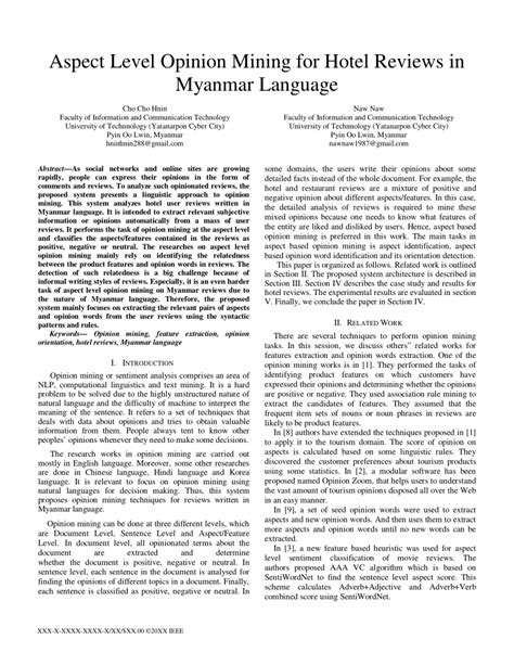 Pdf Aspect Level Opinion Mining For Hotel Reviews In Myanmar Language