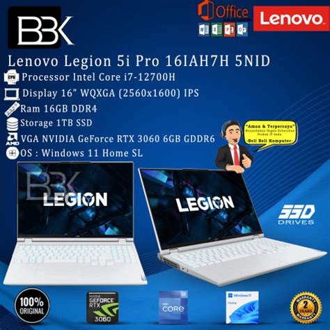 Jual Lenovo Legion 5i Pro 16IAH7H 5NID I7 12700H 16GB 1TB 1TB SSD OHS21 2YR 16GB 1TB Jakarta