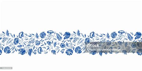 클래식 도자기 블루 플로럴 테두리 로얄 핸드 그린 바로크 플로럴 디자인 파란색에 대한 스톡 벡터 아트 및 기타 이미지 파란색