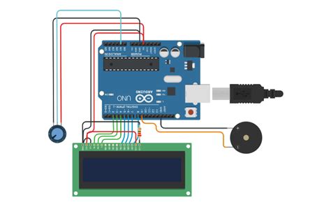 circuit design arduino car game 16x2 lcd tinkercad