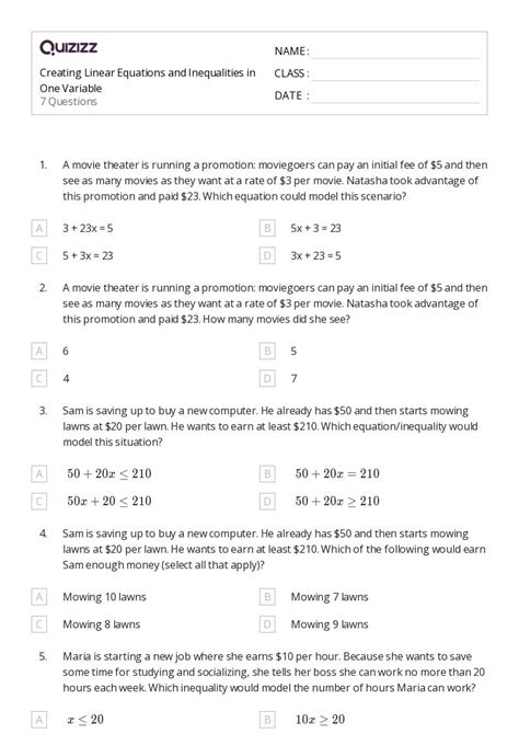 50 Equations And Inequalities Worksheets On Quizizz Free And Printable