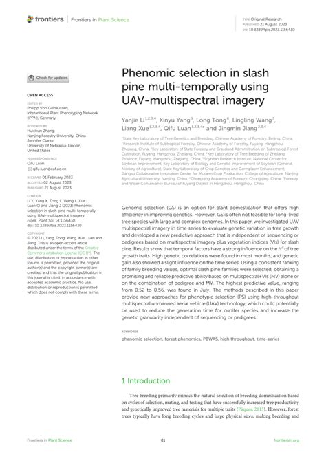 Pdf Phenomic Selection In Slash Pine Multi Temporally Using Uav Multispectral Imagery