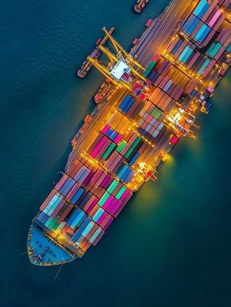 Container Cargo Ship During Loading And Unloading At Industrial Port
