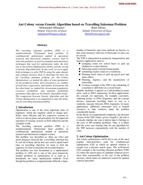 Pdf Ant Colony Versus Genetic Algorithm Based On Travelling Salesman