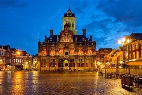 C Mara Municipal De Delft E Pra A Do Mercado De Delft Markt Noite