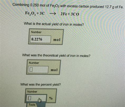 Solved Combining 0 250 Mol Of Fe2o3 With Excess Carbon