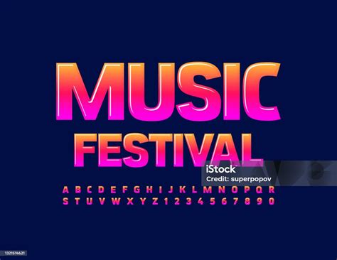 벡터 이벤트 포스터 뮤직 페스티벌 그라데이션 색상 알파벳 문자 및 숫자 세트 컴퓨터 글자에 대한 스톡 벡터 아트 및 기타 이미지