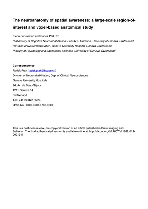Pdf The Neuroanatomy Of Spatial Awareness A Large Scale Region Of Interest And Voxel Based
