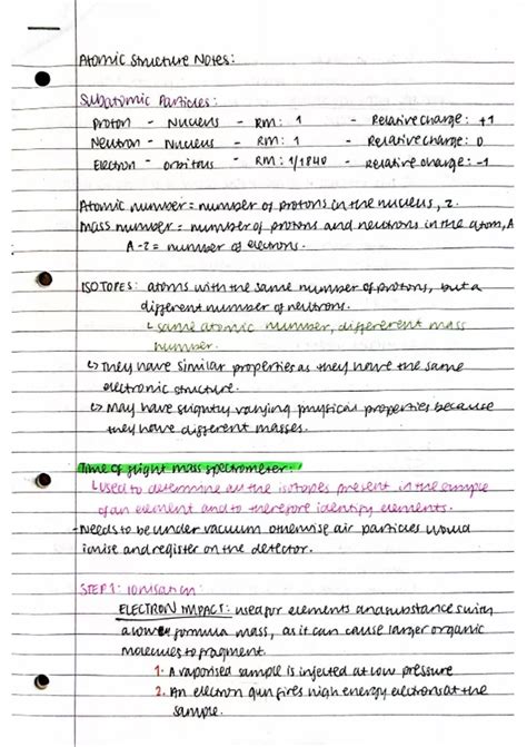 Summary Aqa A Level Chemistry Atomic Structure A Notes Unit 311