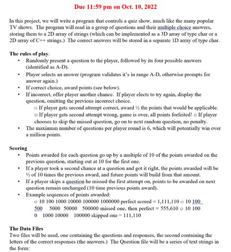 solved due 11 59 pm on oct 10 2022 in this project we
