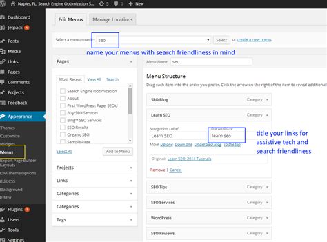 WordPress Menu SEO Stephen James Hall SEO