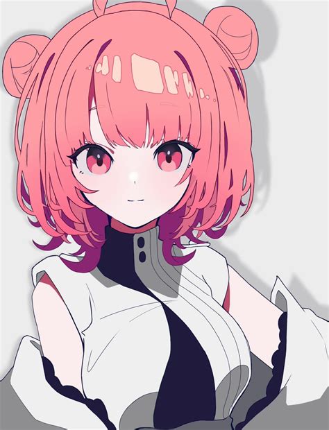 Safebooru 1girl Ahoge Bare Shoulders Black Shirt Double Bun Grey