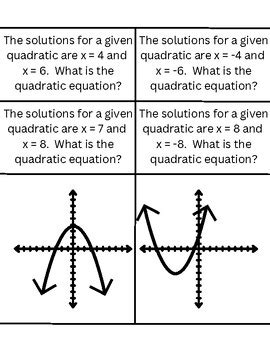 6C Writing Quadratic Equations Task Cards TPT
