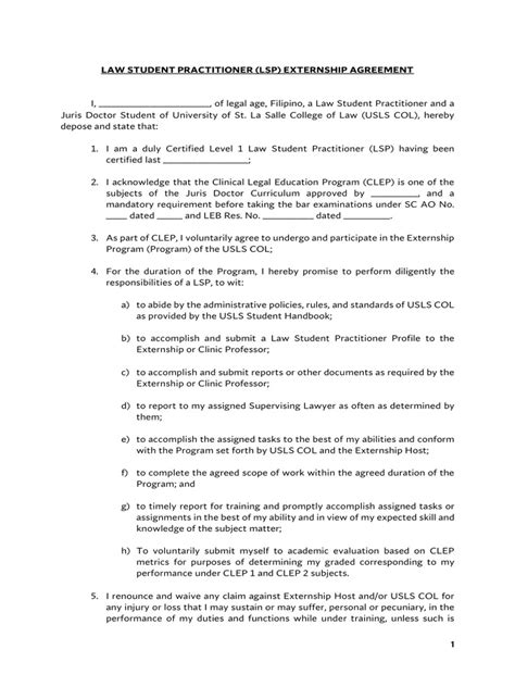 Lsp Externship Agreement For Printing Pdf