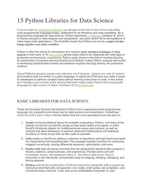 Basic Libraries For Data Science Pdf Python Programming Language Computer Programming