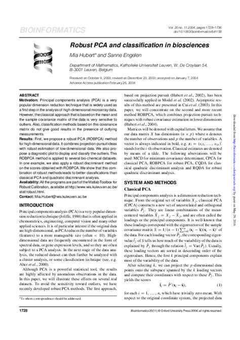 Pdf Robust Pca And Classification In Biosciences