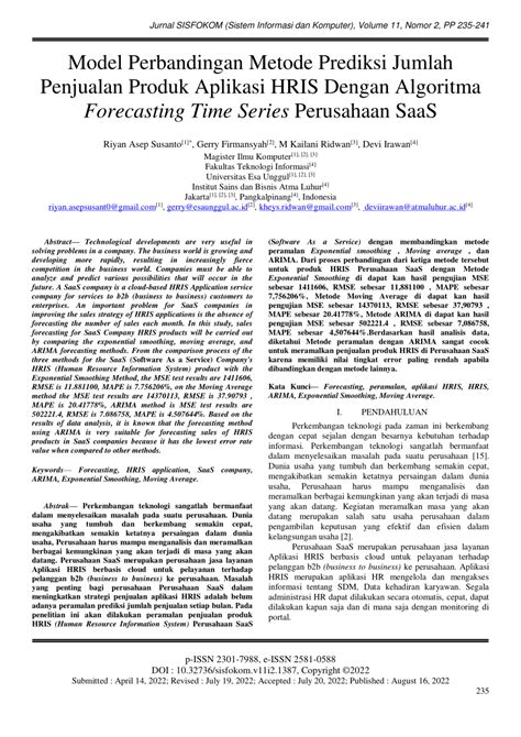 PDF Model Perbandingan Metode Prediksi Jumlah Penjualan Produk Aplikasi HRIS Dengan Algoritma