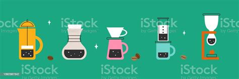다른 커피 양조 방법의 일러스트레이션이있는 벡터 아이콘 세트 브루드 커피에 대한 스톡 벡터 아트 및 기타 이미지 브루드 커피 커피 마실 것 개체 그룹 Istock