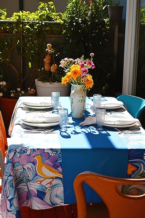 파란색 테이블 천과 흰색 의자가 있는 테이블 설정 배경 배경 화면 및 일러스트 무료 다운로드 Pngtree