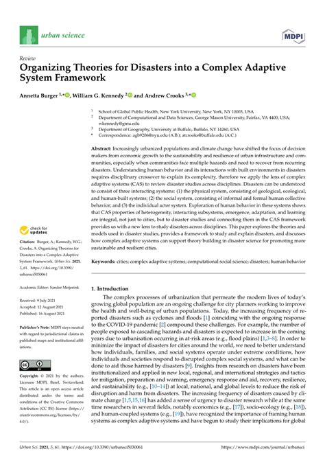 Pdf Organizing Theories For Disasters Into A Complex Adaptive System