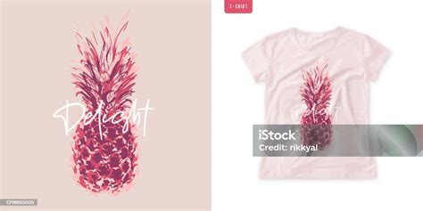 파인애플 스타일리시 한 프린트 벡터 일러스트와 여름 그래픽 여성 티 판화 일러스트레이션 기법에 대한 스톡 벡터 아트 및 기타 이미지 판화 일러스트레이션 기법 T 셔츠