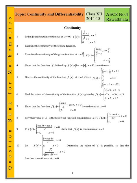 Continuity And Differentiability Pdf Trigonometric Functions Functions And Mappings