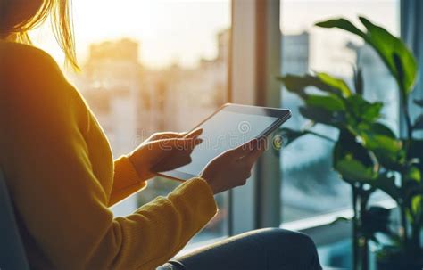 Digital Tablet Held By Businesswoman In Modern Office Stock Illustration Illustration Of