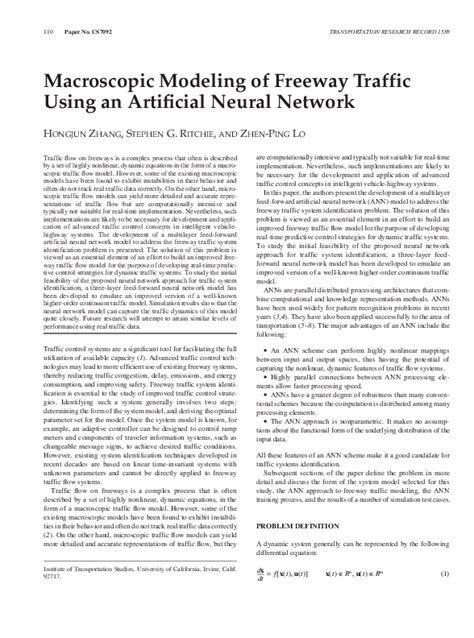 Pdf Macroscopic Modeling Of Freeway Traffic Using An Artificial Neural Network