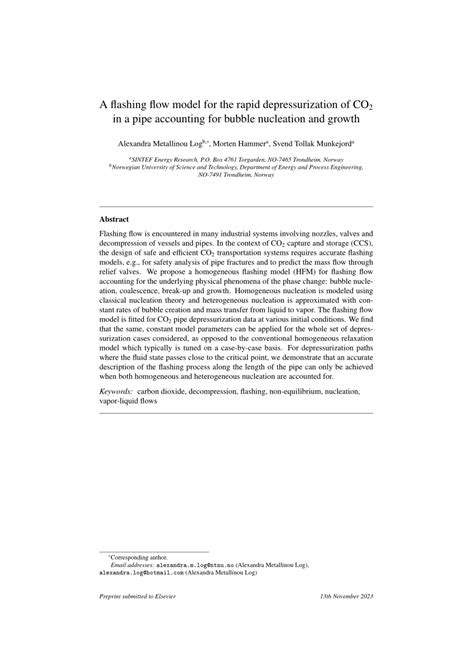 Pdf A Flashing Flow Model For The Rapid Depressurization Of Co2 In A Pipe Accounting For