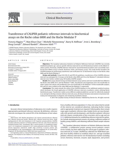Pdf Transference Of Caliper Pediatric Reference Intervals To