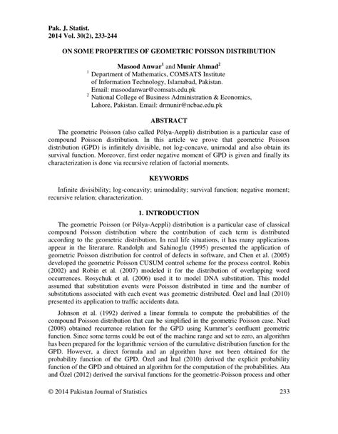 Pdf On Some Properties Of Geometric Poisson Distribution