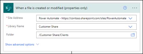 sharepoint online when a file is created or modified property only
