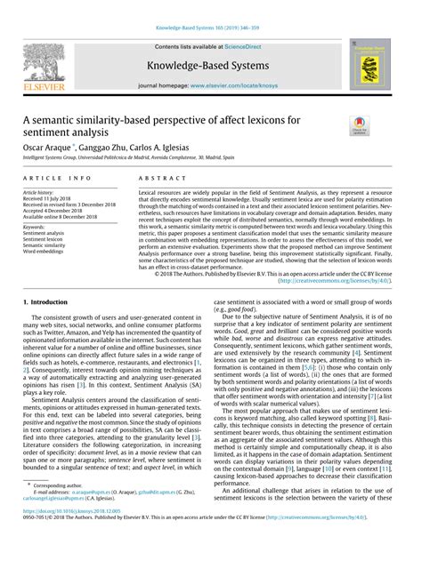 Pdf A Semantic Similarity Based Perspective Of Affect Lexicons For