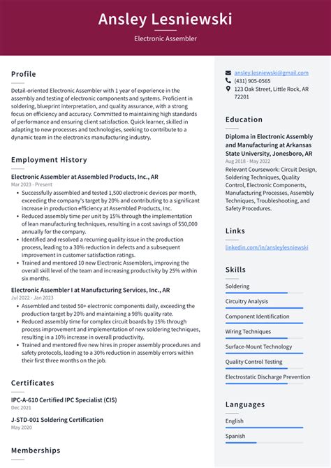 Top 17 Electronic Assembler Resume Objective Examples