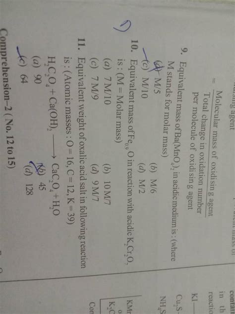Equivalent Mass Of Mathrm{fe}{0 9} Mathrm{o} In Reaction With Acidic M