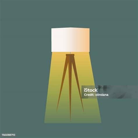 흰색 갓 나무 램프에 삼각대 플로어 램프 어두운 청록색 배경에 그라데이션 황금 빛나는 빛 방 조각 인테리어 장식 가구에 대한 스톡 벡터 아트 및 기타 이미지 Istock