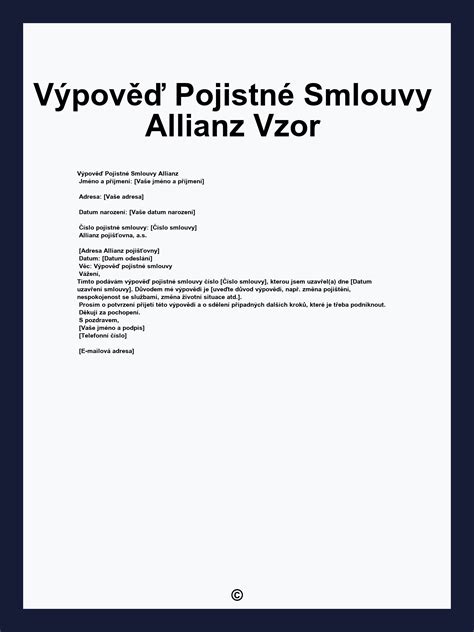 Výpověď Pojistné Smlouvy Allianz Vzor