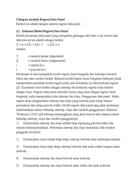 Materi Seminar Dan Workshop Penelitian Tahapan Analisis Regresi Data Panel Pdf