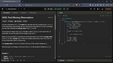 🎲 Leetcode 2028 Find Missing Observations C Solution Explained