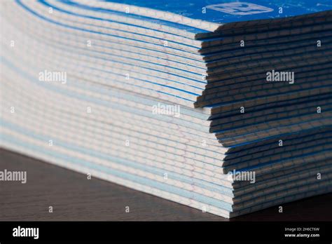 Stack Of Notebooks Back To School A Pack Of Blue School Notebooks On The Table In A Classroom