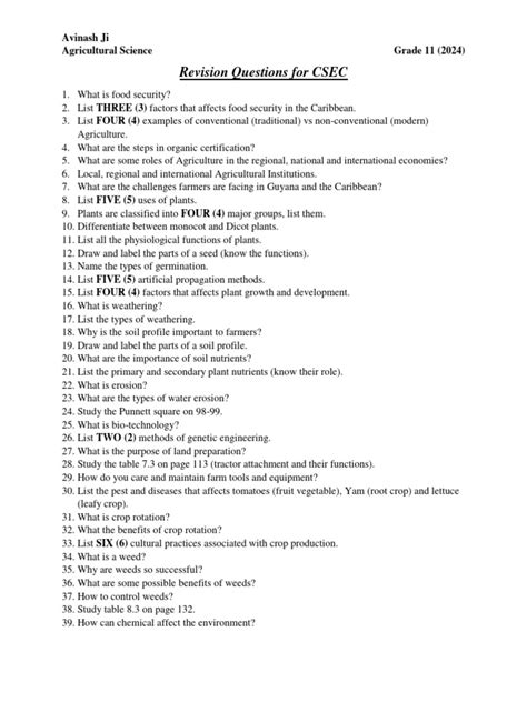 Revision Questions For Csec Pdf Grazing Agriculture