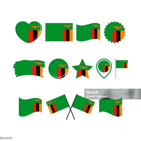 Zambia Flag Icon Set Vector Isolated On A White Background Stock