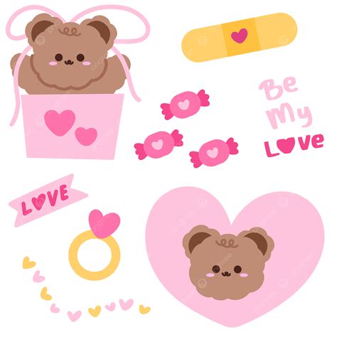 귀여운 곰 발렌타인 요소 한국어 스티커 귀여운 곰 애인 한국 곰 스티커 Png 일러스트 및 Psd 이미지 무료 다운로드 Pngtree