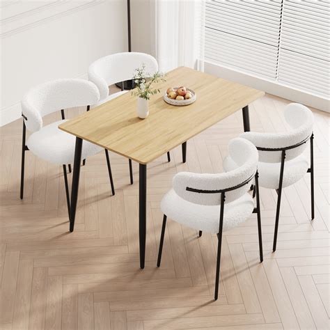 Xcloud Modern Minimalist Wood Grain Dining Table Set With 4 Chairs