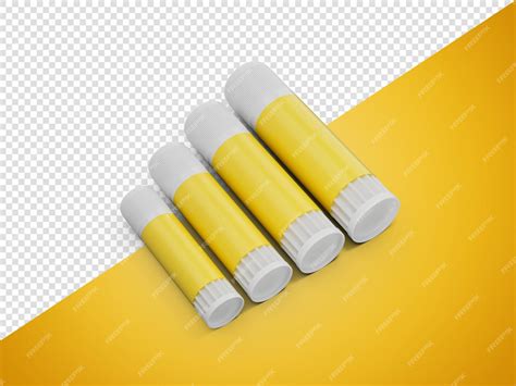 Premium Psd Closeup Yellow Glue Stick With White Cap Glues Tick Set Small To Large Isolated On