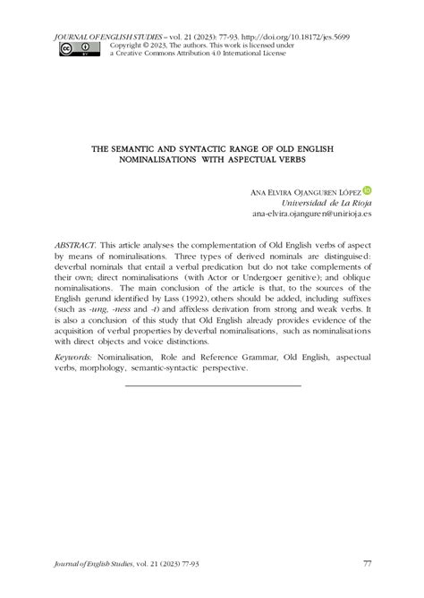 Pdf Semantic And Syntactic Range Of Old English Nominalisations With Aspectual Verbs