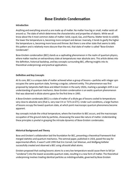 Bose Einstein Condensation Chemistry3 Pdf Boson Matter